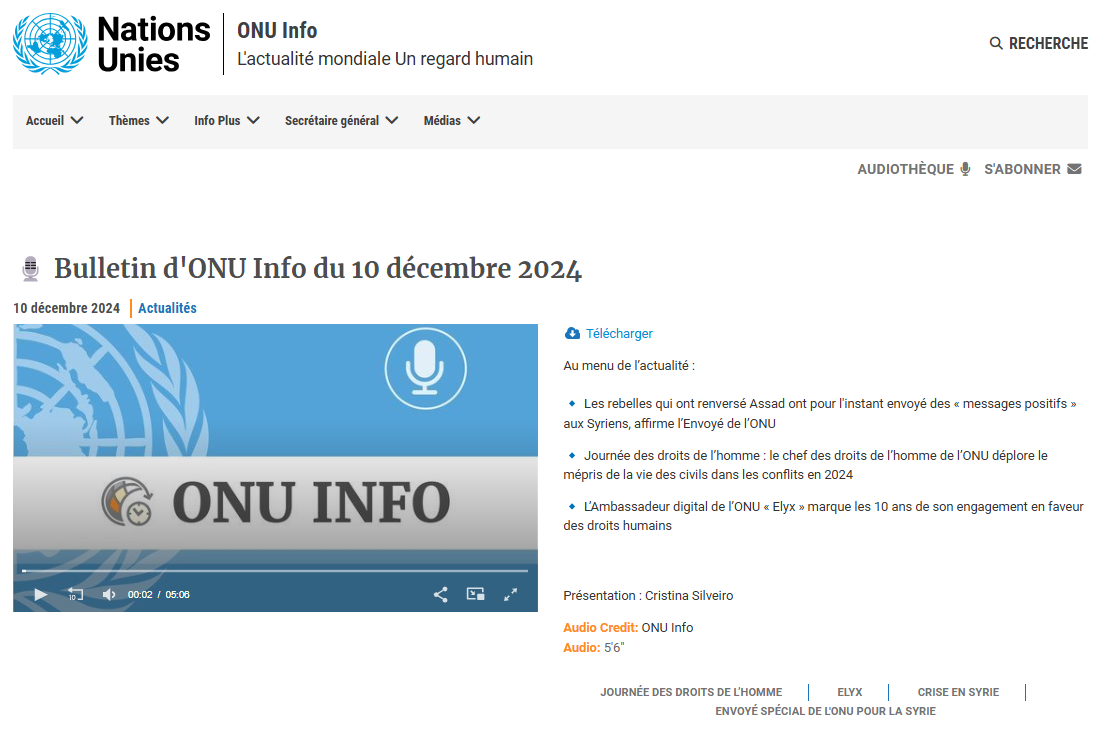 Eco Radio sur ONU info 24/25 – Éco Radio