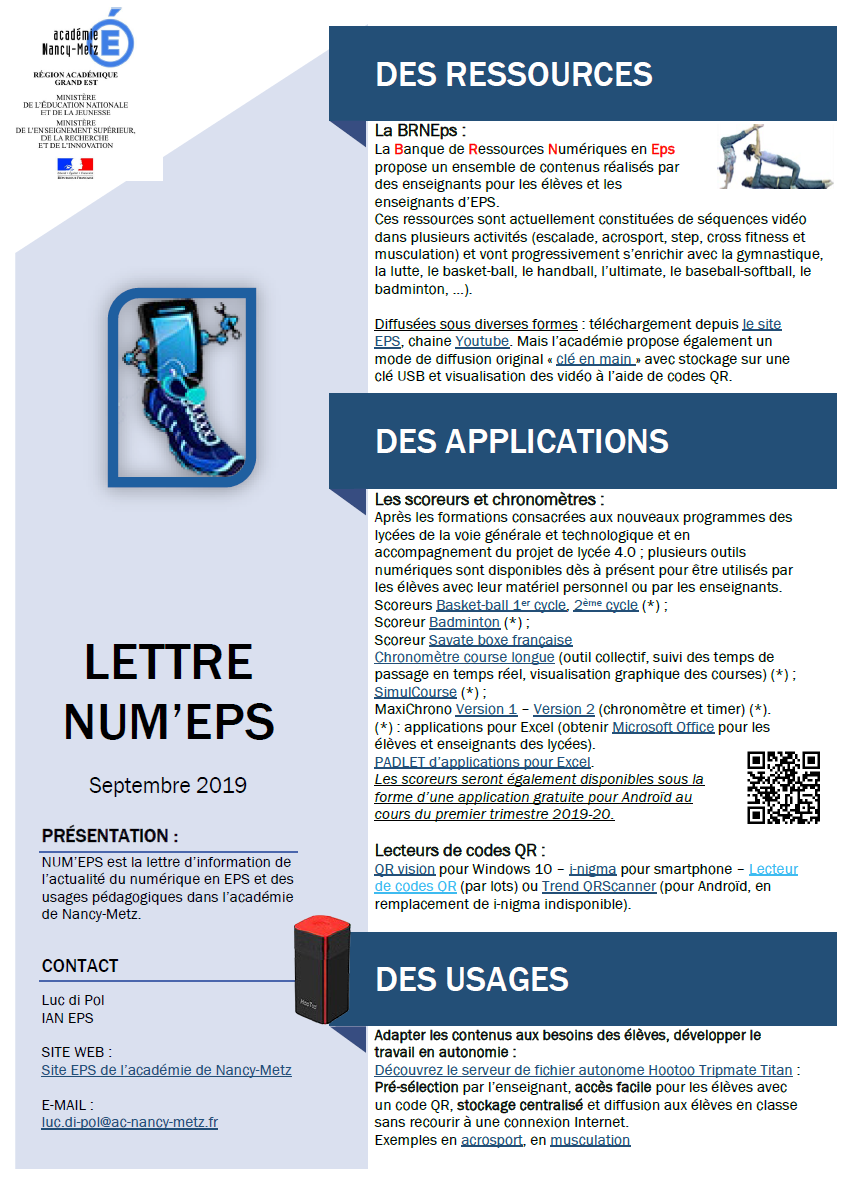Lettres NUM’EPS – Education Physique et Sportive – Nancy-Metz