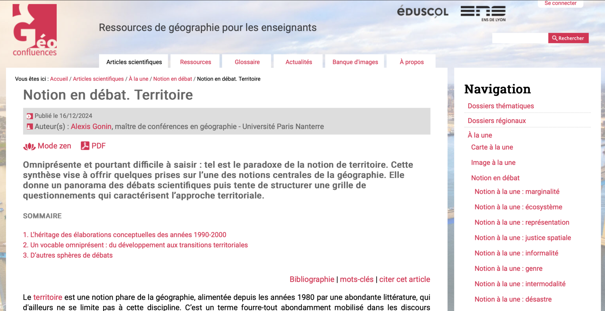 Comprendre et enseigner la notion de “territoire” – Lettres, Histoire ...